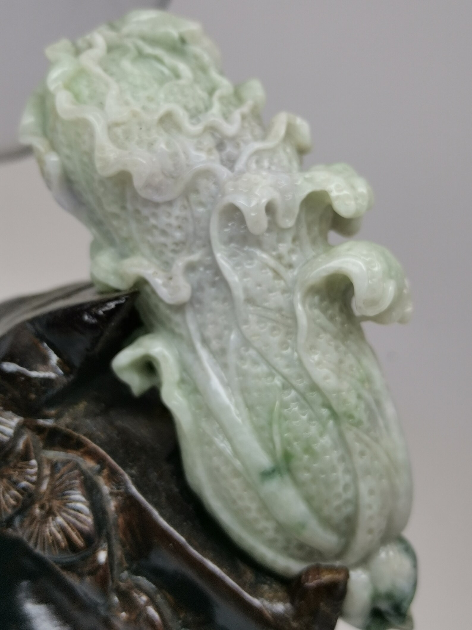 Icy Ice Multi Color Burma Jadeite Jade Cabbage Ornament/精雕冰春彩百财白菜天然缅甸翡翠 ...