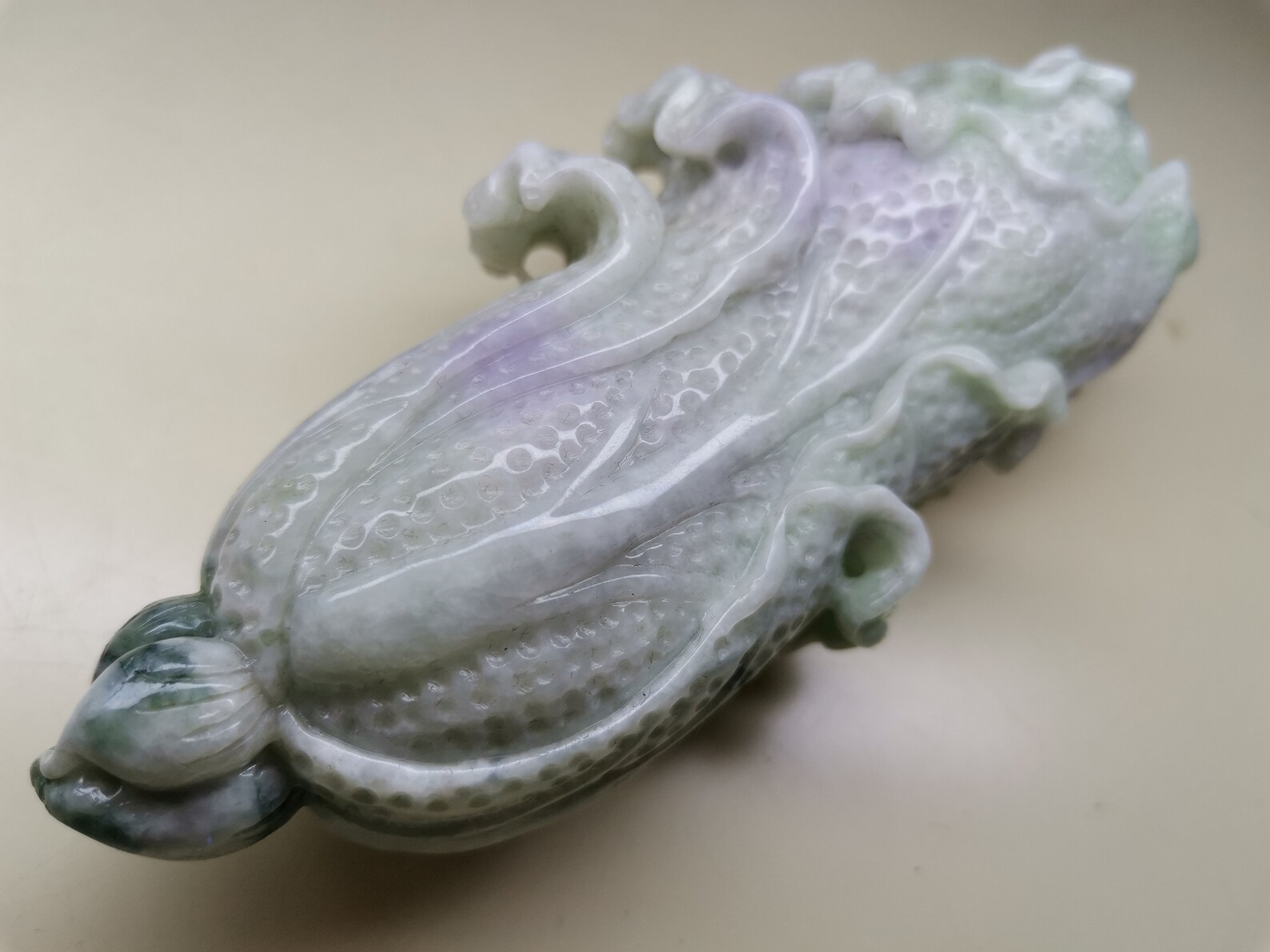 Icy Ice Multi Color Burma Jadeite Jade Cabbage Ornament/精雕冰春彩百财白菜天然缅甸翡翠 ...