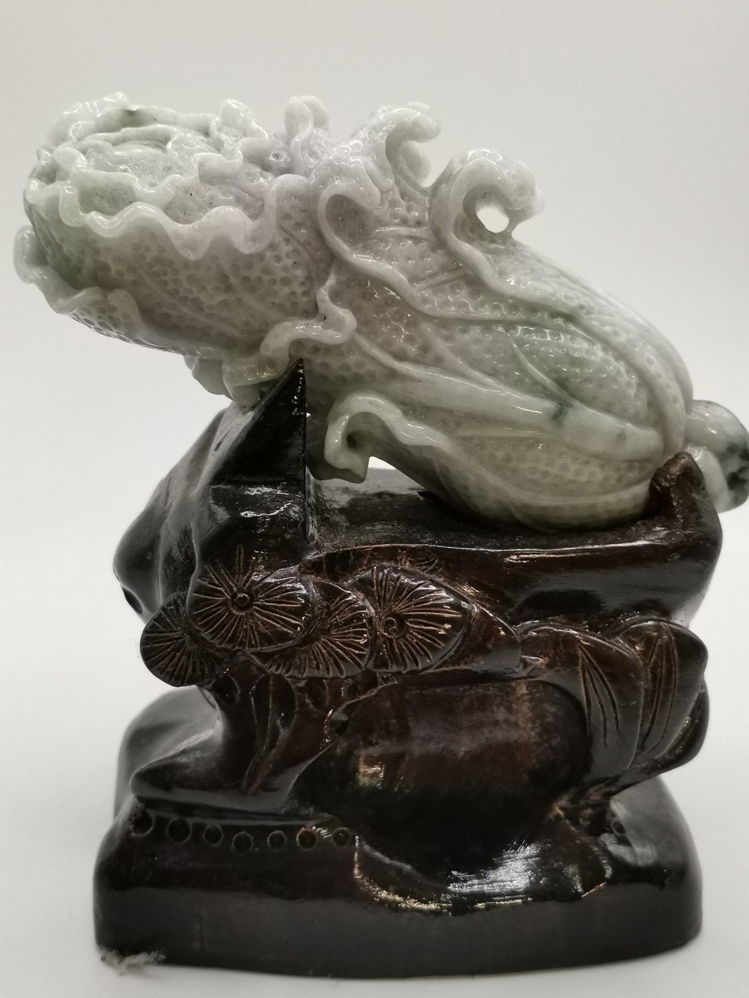Icy Ice Multi Color Burma Jadeite Jade Cabbage Ornament/精雕冰春彩百财白菜天然缅甸翡翠 ...