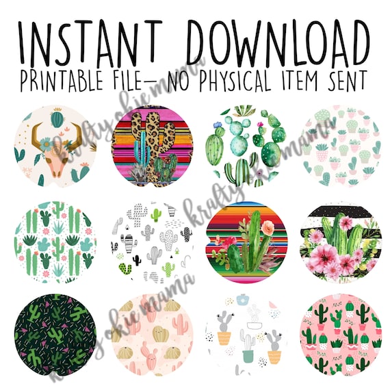 Cactus Car Coaster Template Designsset of 12 INSTANT DOWNLOAD - Etsy