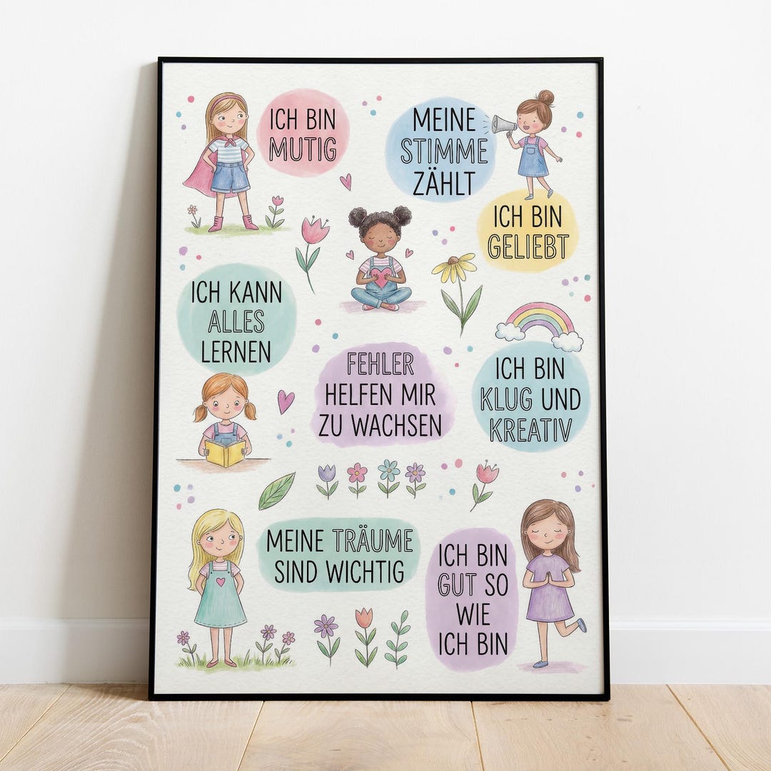 Affirmations Poster for Girls' Children's Room Decor, Wall Art ...