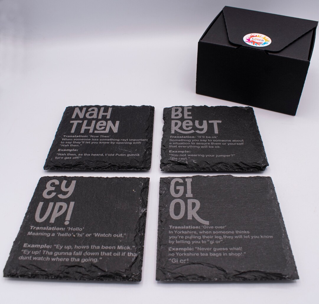 Yorkshire Sayings Funny Drink Coasters, Set of 4, 'ey Up', 'nah Then ...