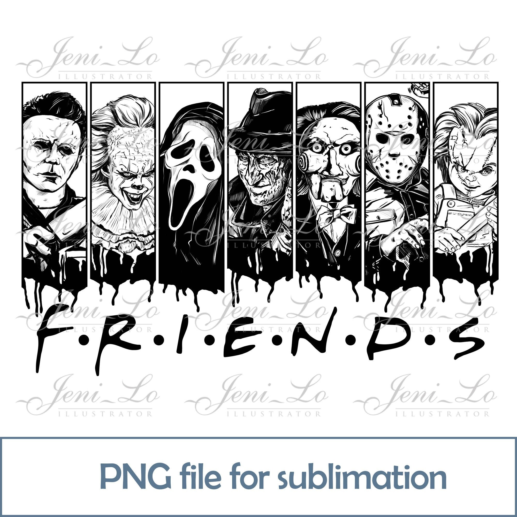 Friends Horror Movies PNG file for Sublimation black & white | Etsy