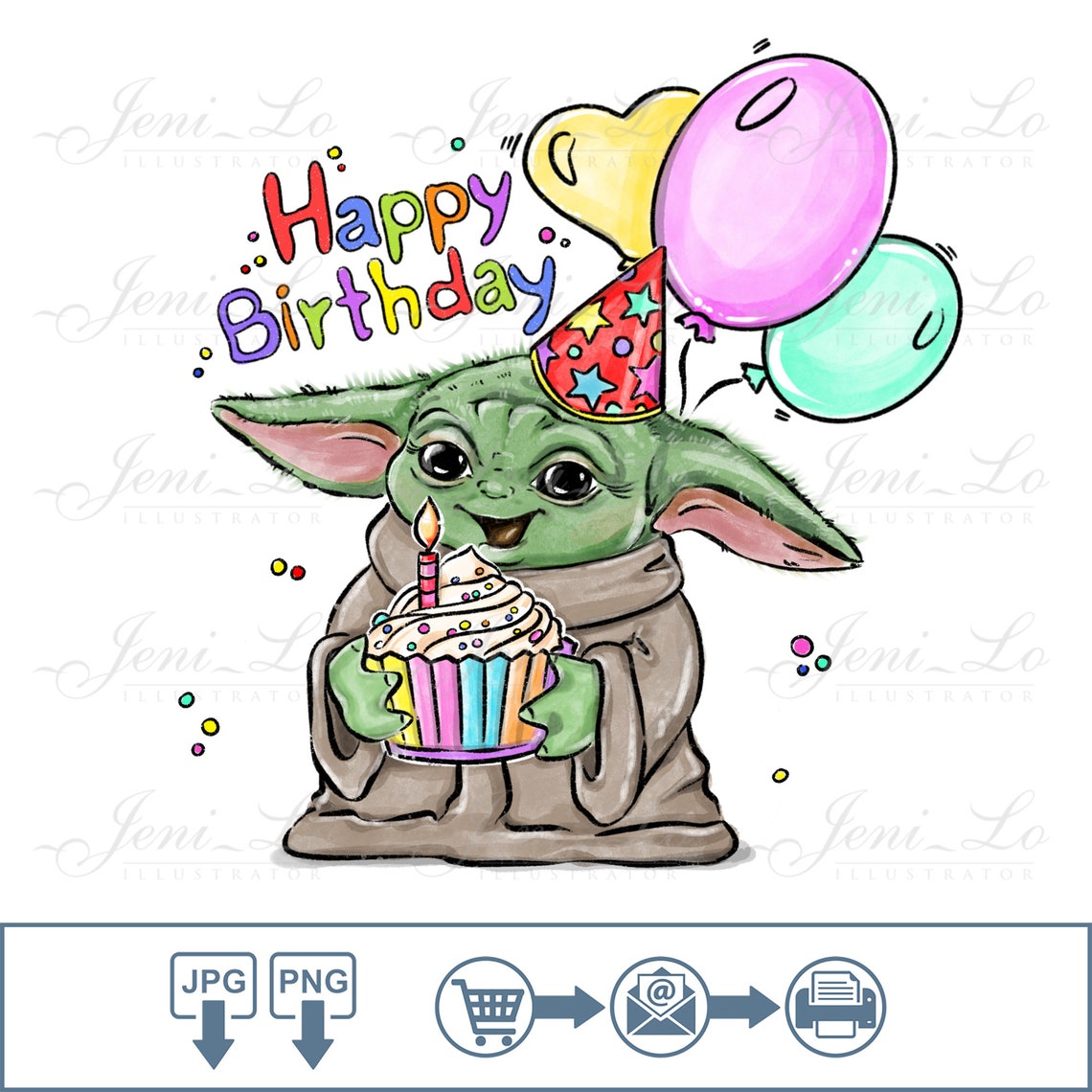 Baby Yoda Happy birthday Sublimation PNG Yoda sublimation file | Etsy