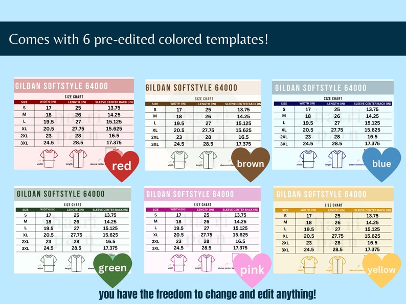 Gildan Softstyle 64000 Size Chart for Listing | for Organized and ...