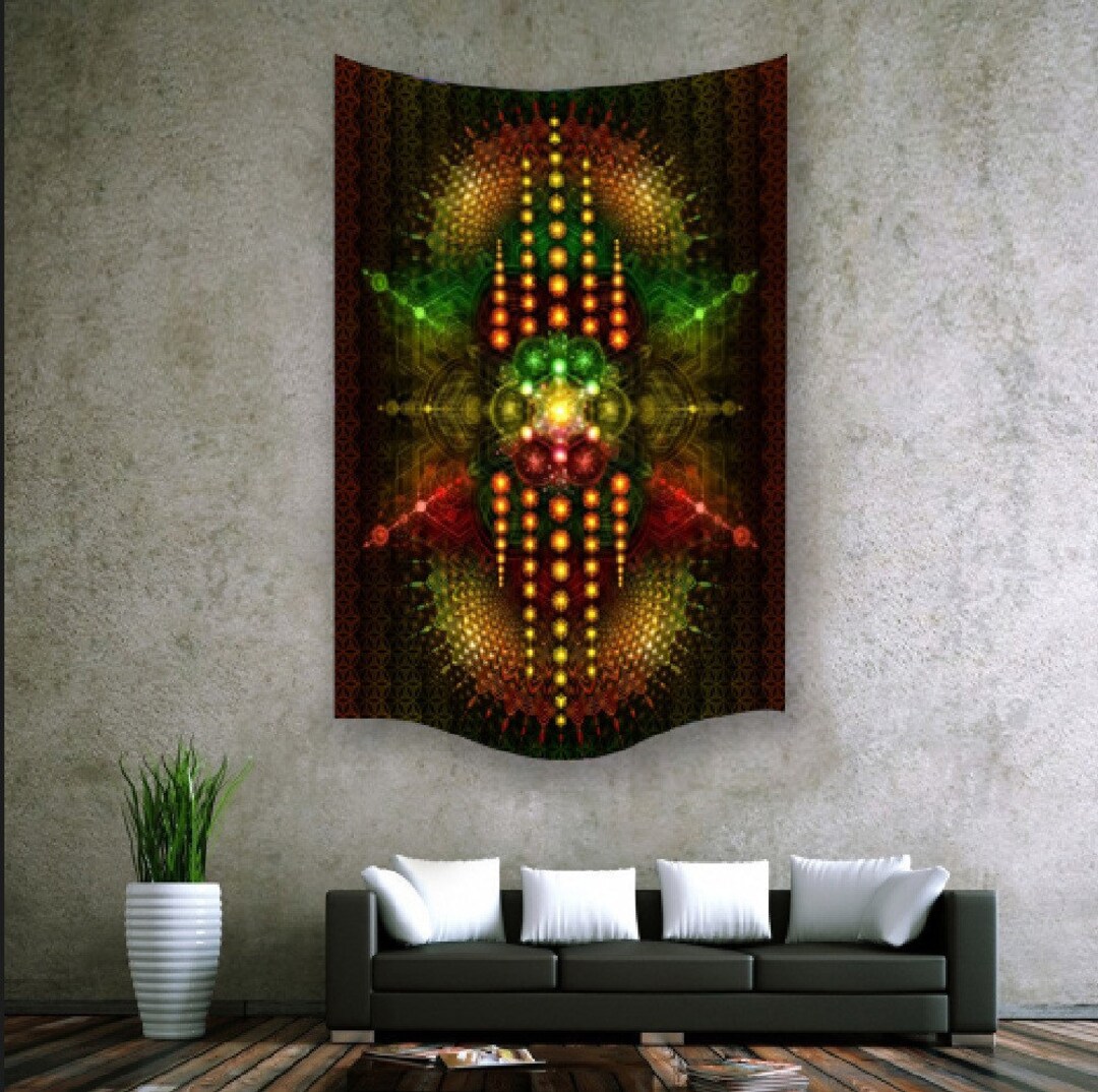 Sacred Geometry Tapestry RASTA Art UV Black Light Reactive Sacred ...