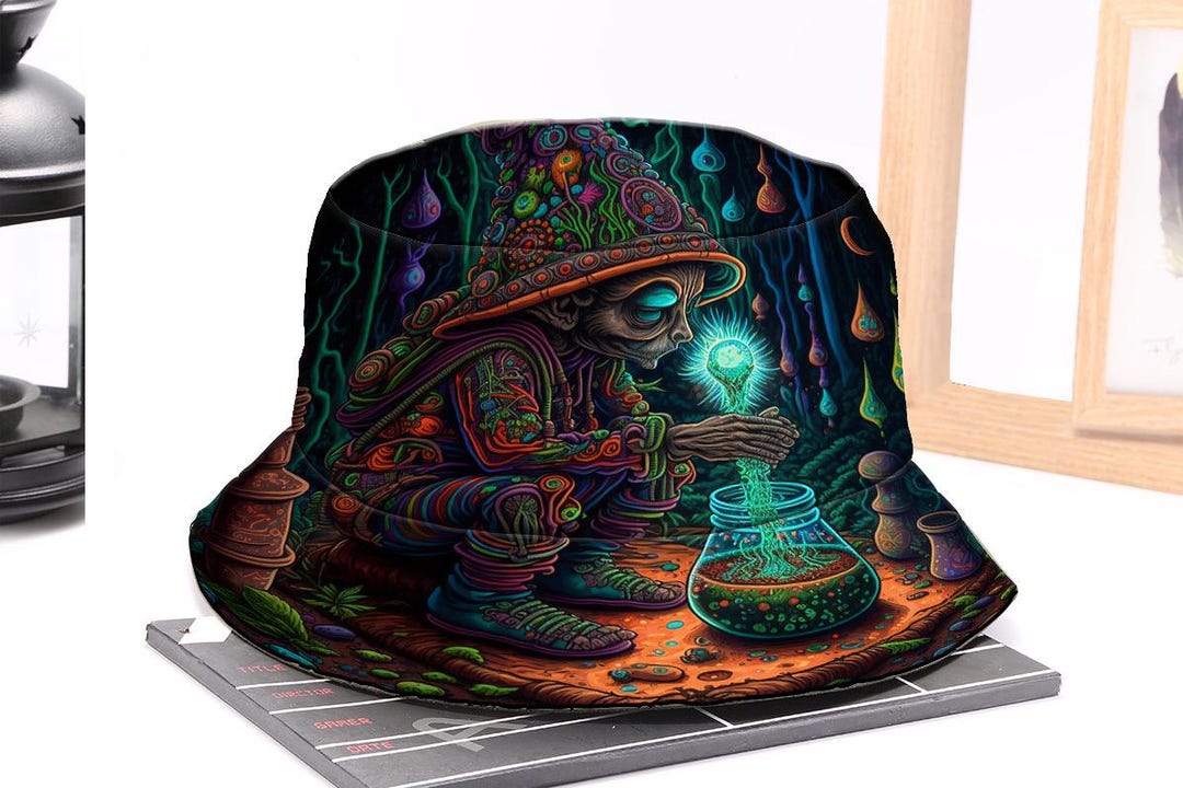 Psychedelic Shaman Bucket Hat- Trippy Visionary Art Bucket Hat- Rave ...