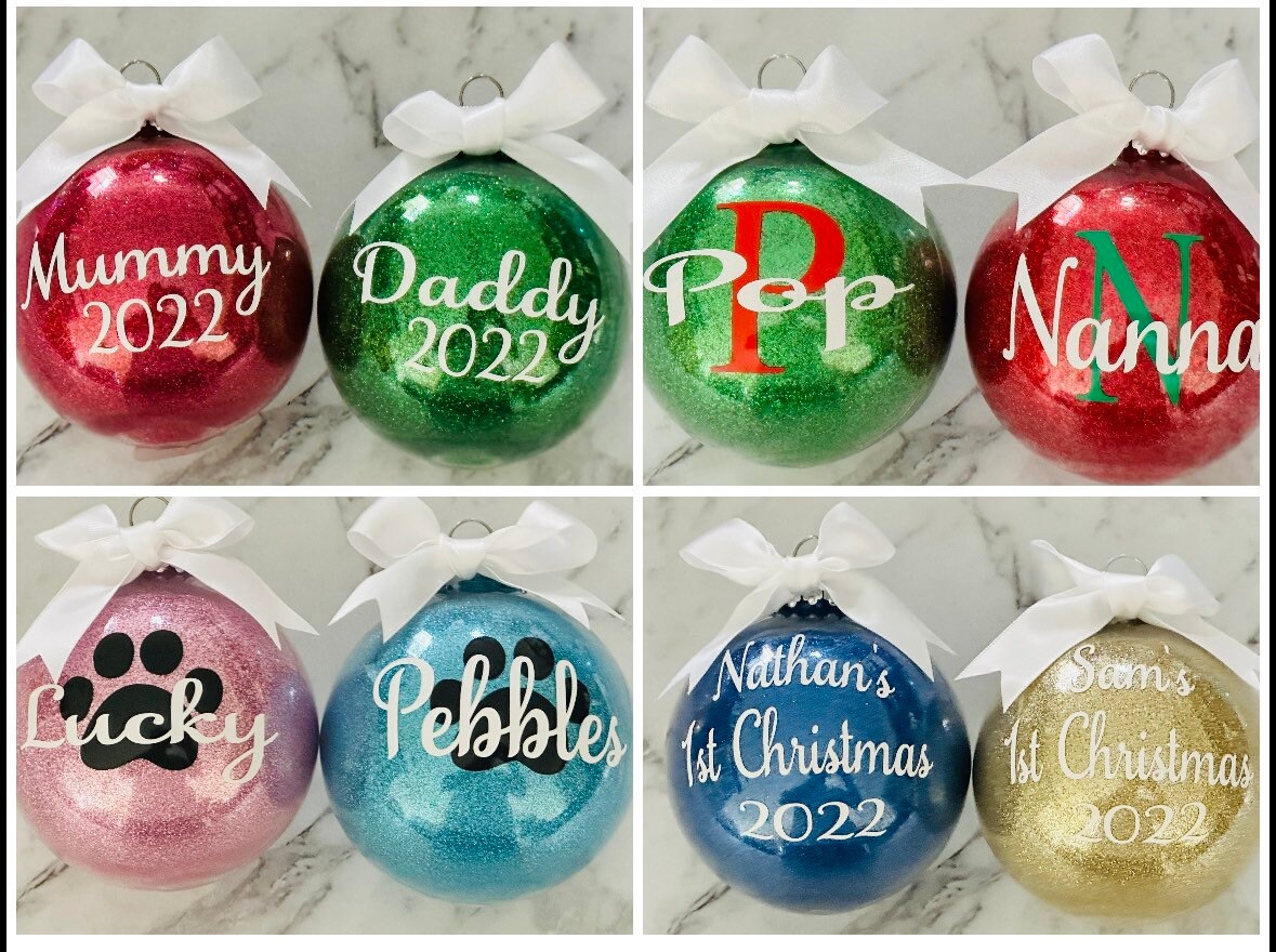 Personalised Christmas Bauble / Christmas Glitter Baubles / - Etsy ...