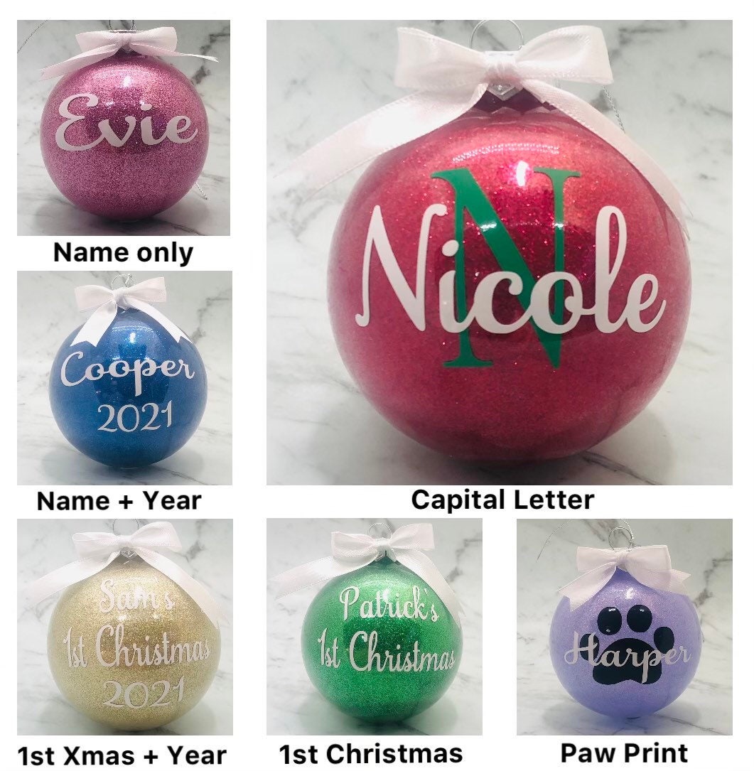 Personalised Christmas Bauble / Christmas Glitter Baubles / - Etsy ...