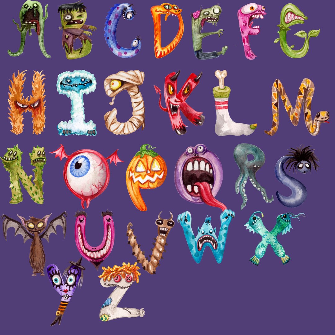 Watercolor Monster Alphabet PNG - Etsy