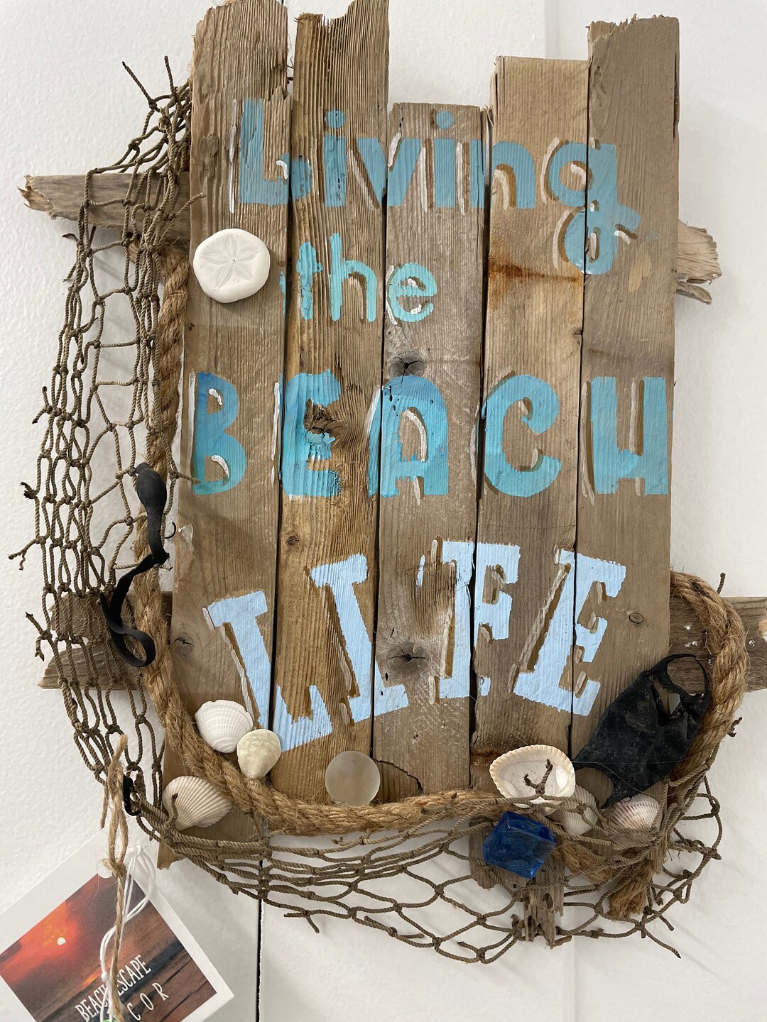 5 Living the Beach Life Sign Beach Wood Fishnet OBX Outer - Etsy