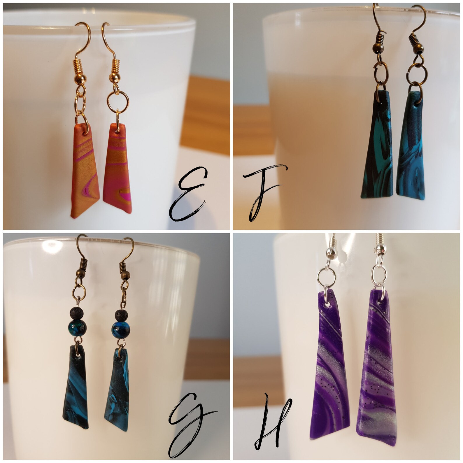 Statement Pointed Teardrop Dangly Earrings Polymer Clay | Etsy