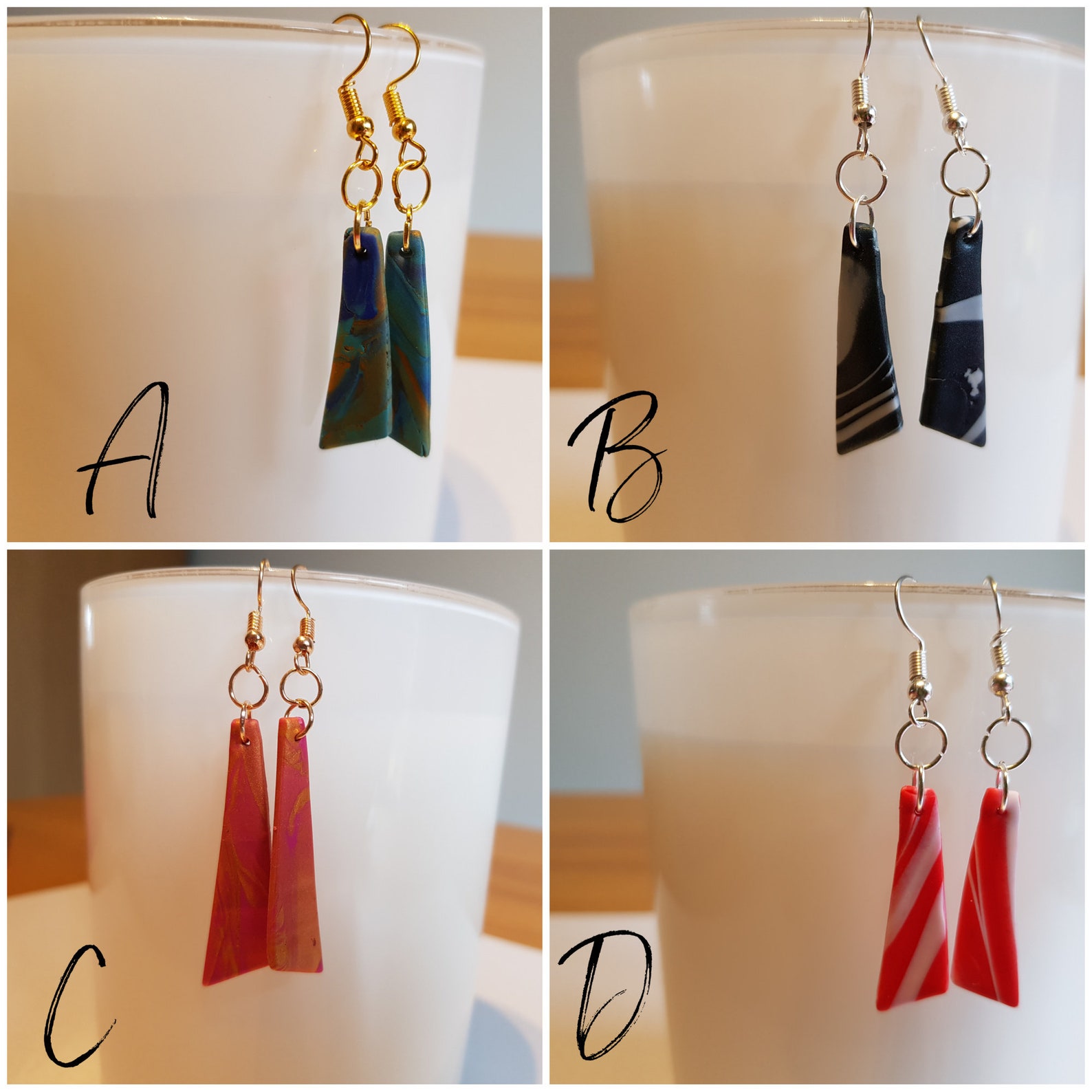 Statement Pointed Teardrop Dangly Earrings Polymer Clay | Etsy