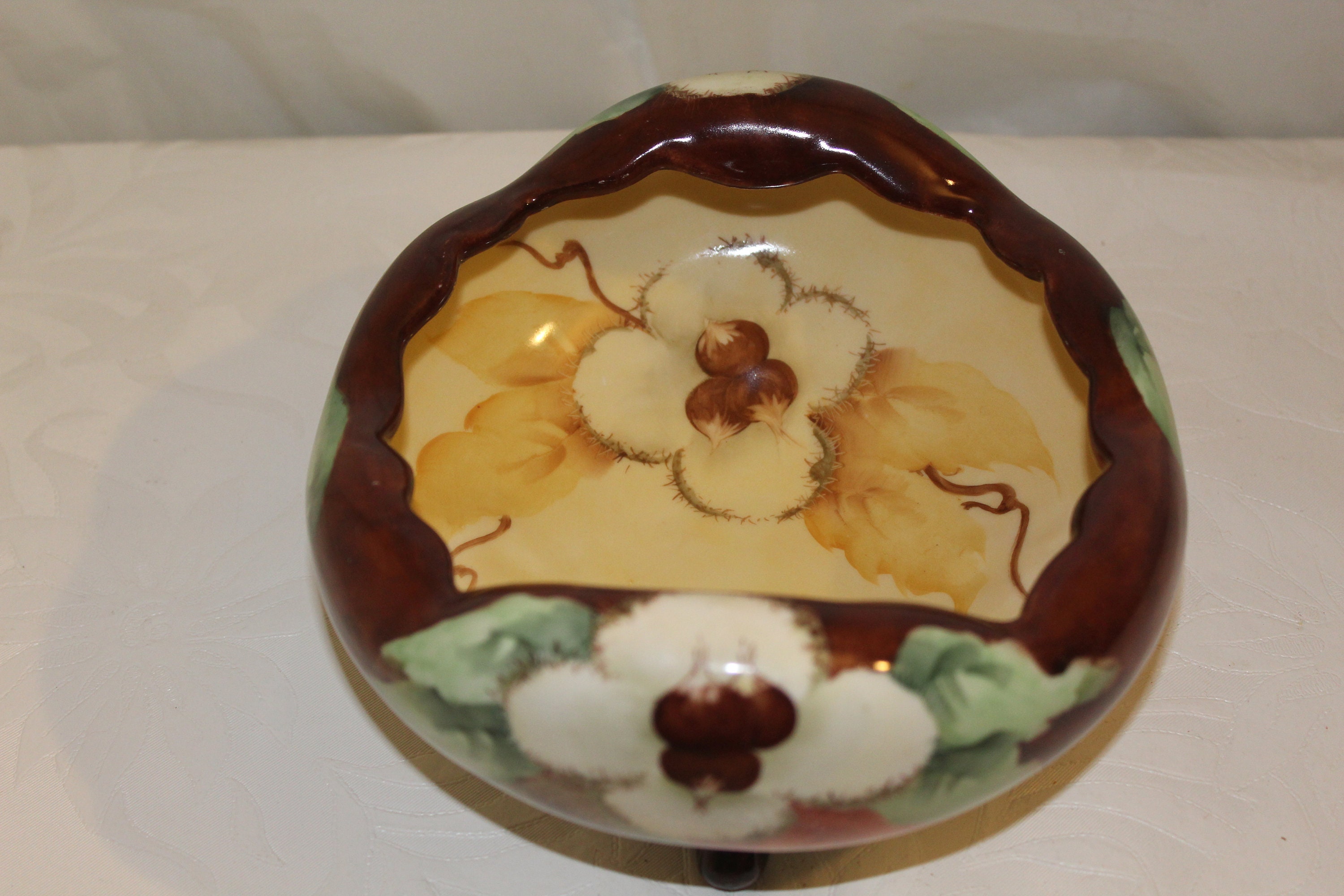 Antique Bavarian Hand Painted Acorn Motif Footed and Scalloped Fine ...