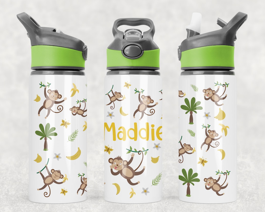 Personalised Monkeys Water Bottle, School Water Bottle, Personalised ...