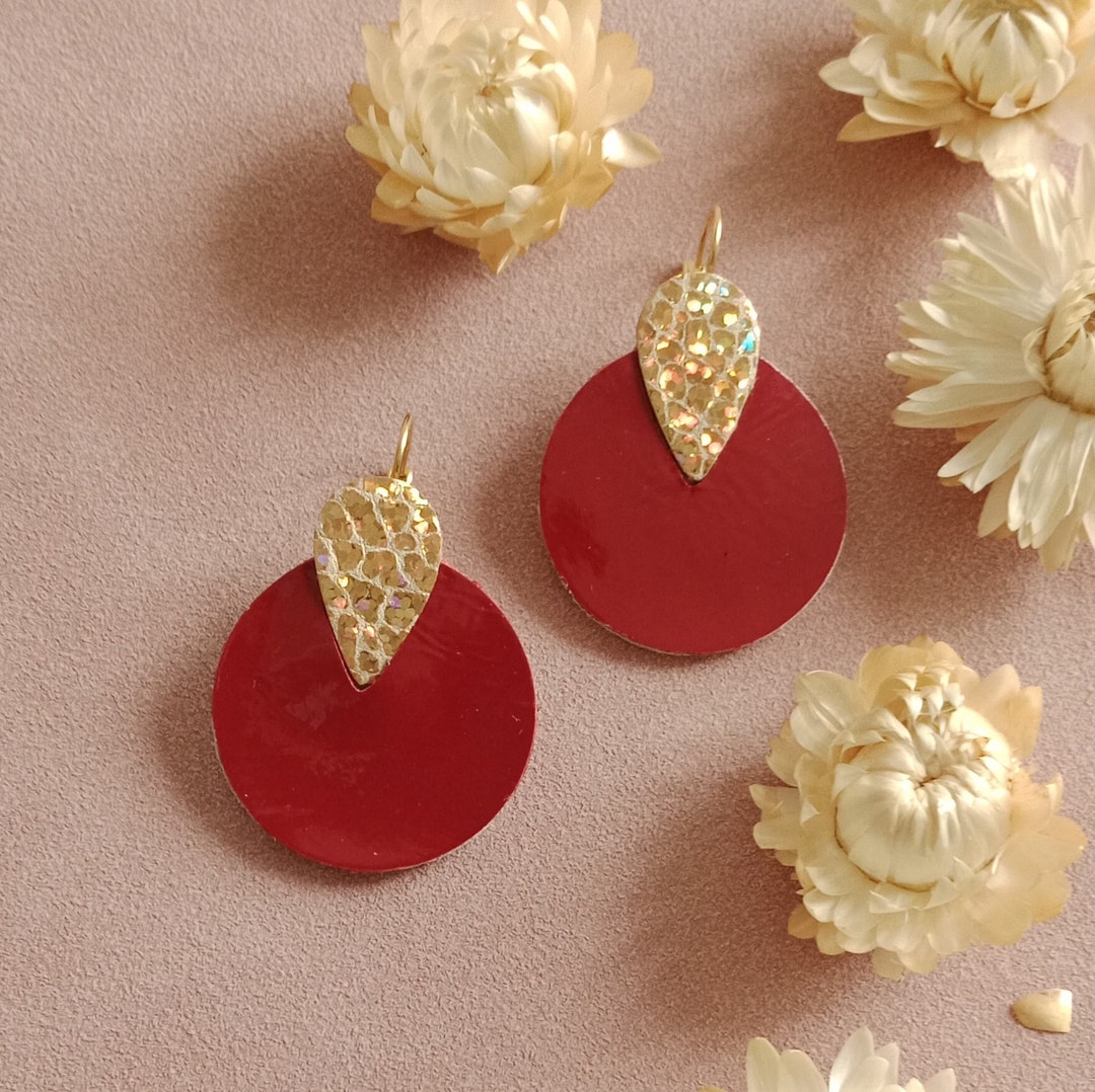 CLEO - Red and Gold Iridescent Patent Leather Earrings - Women's ...