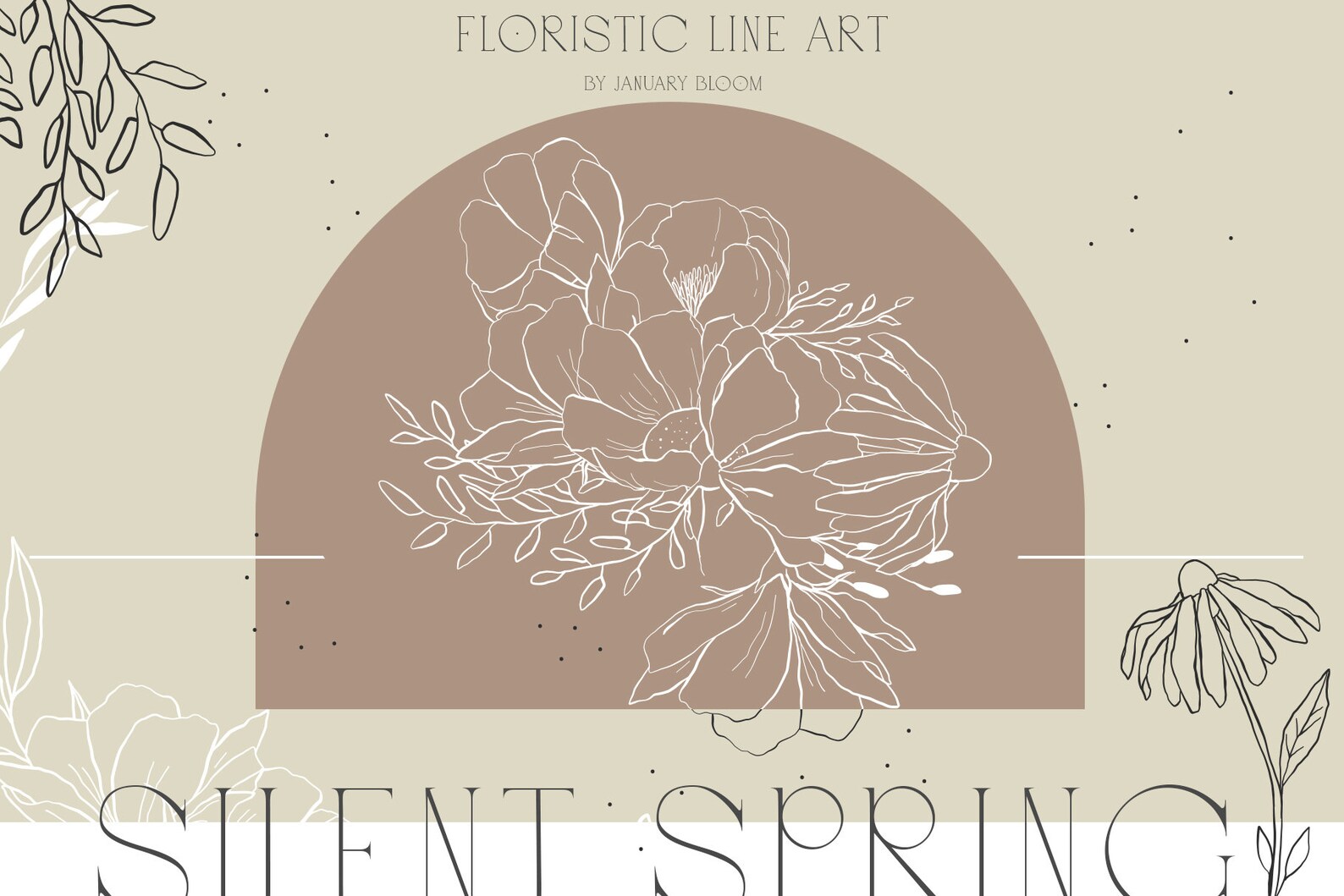 Fine Art Floral Line Art Clipart Botanical Illustration Hand Drawn ...