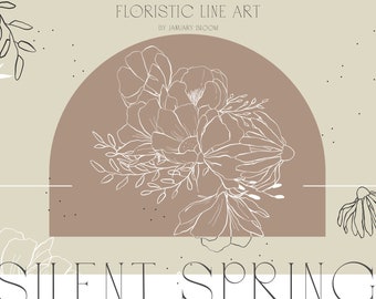 Line Drawing Botanical Illustrations White Color Flowers - Etsy