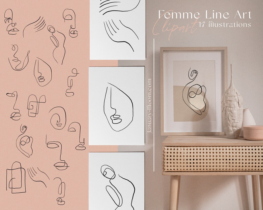 Feminine Abstract Line Art Illustrations | clipart for Print & Design ...