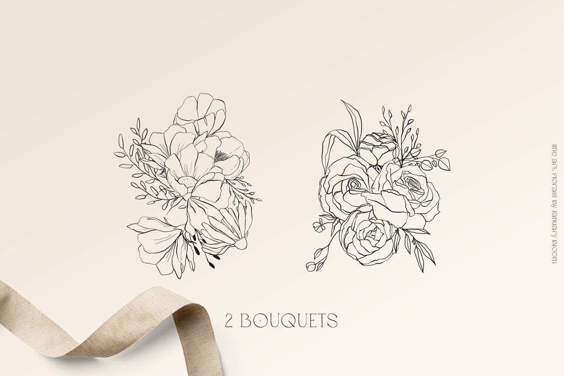 Fine Art Floral Line Art Clipart Botanical Illustration Hand Drawn ...