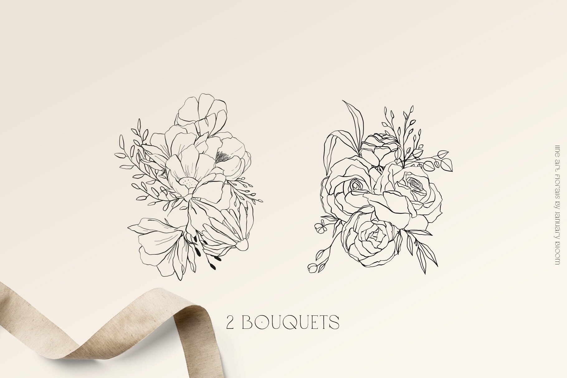 Fine Art Floral Line Art Clipart Botanical Illustration Hand Drawn ...