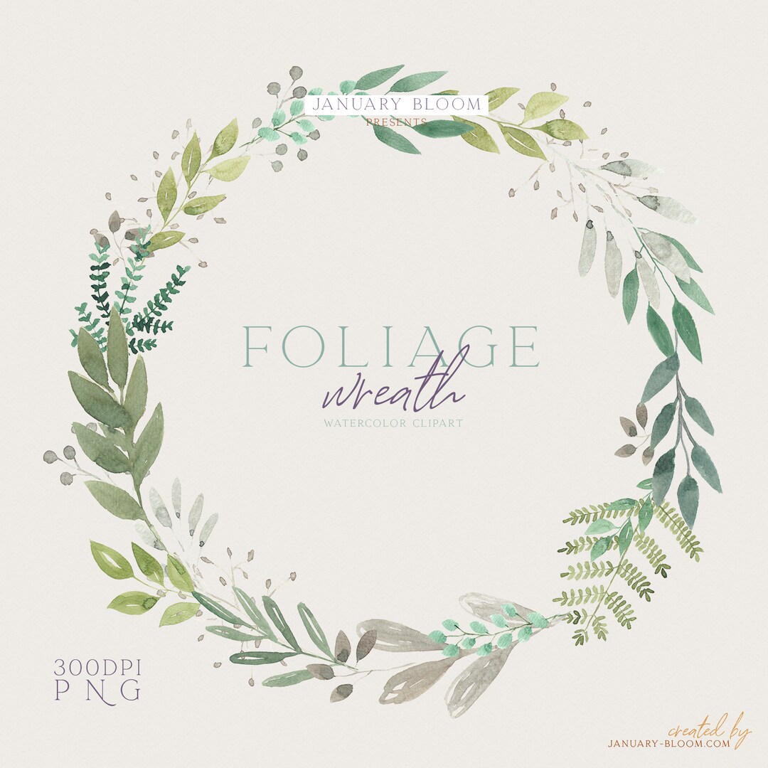 Watercolor Foliage Wreath Clipart Composition Modern Greenery - Etsy
