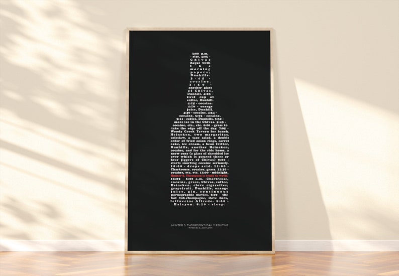 Cool Hunter Thompson DAILY ROUTINE, Original Design, Famous Quote, Art ...