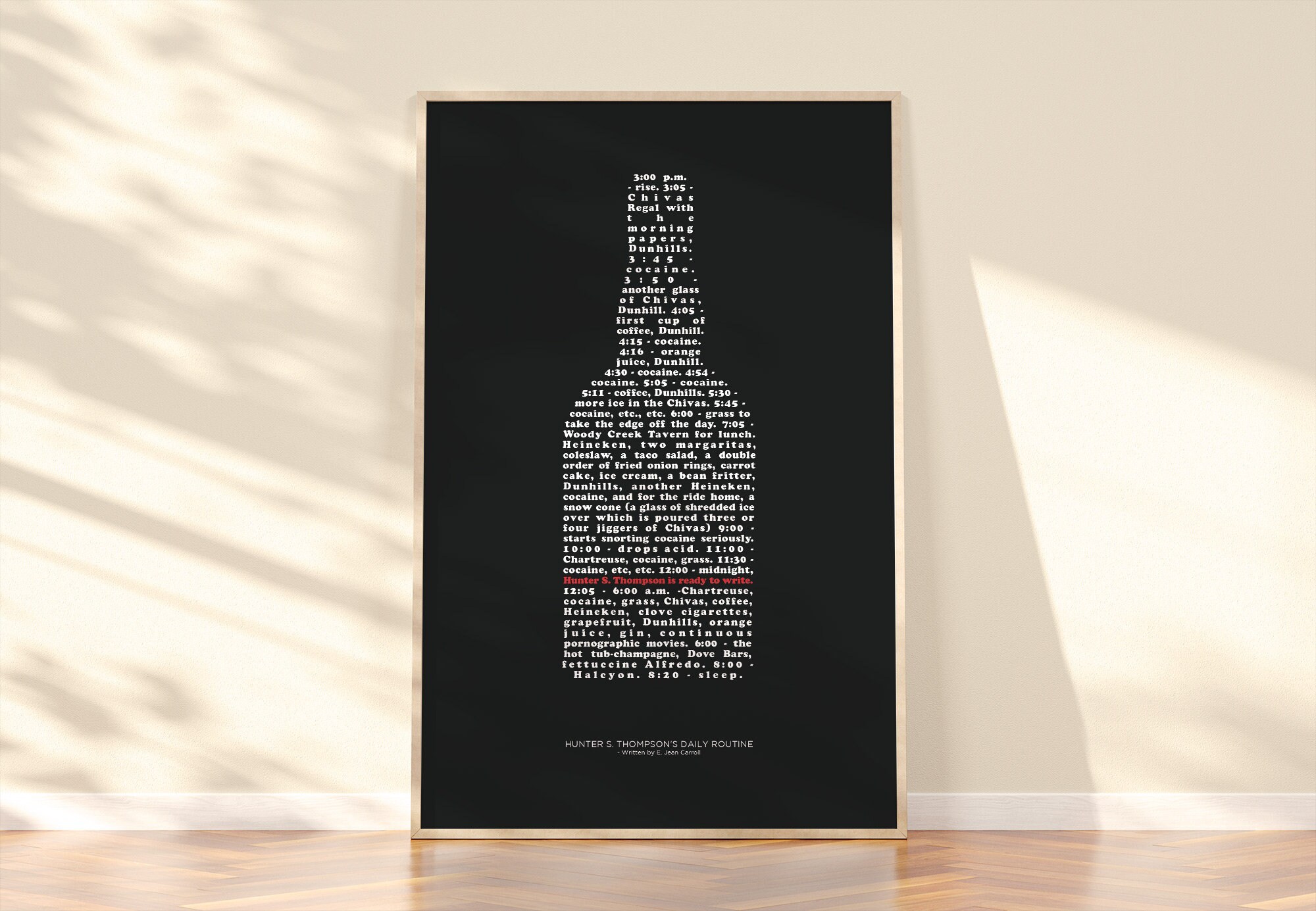 Cool Hunter Thompson DAILY ROUTINE, Original Design, Famous Quote, Art ...