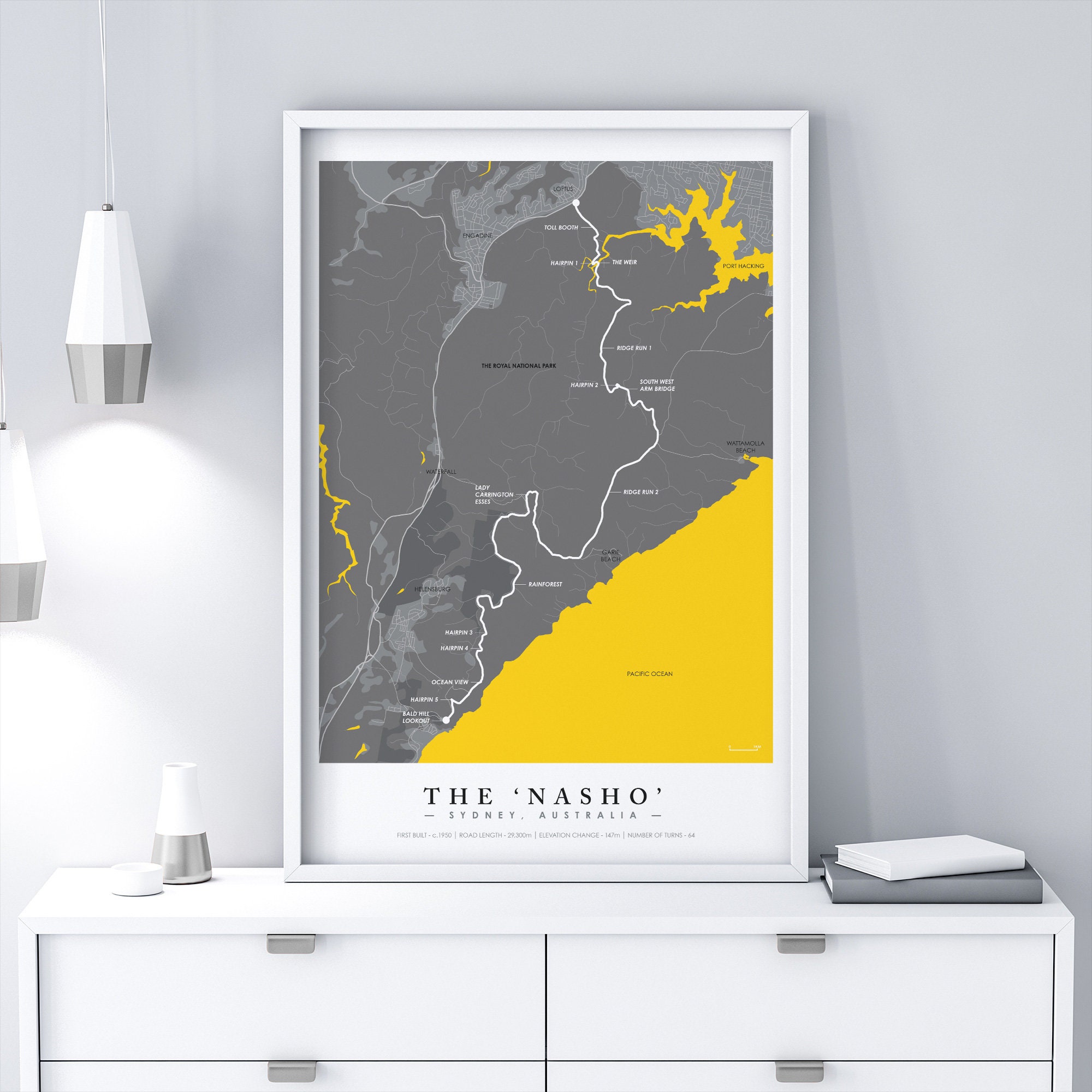 NASHO Moto Road Map Poster Royal National Park Sydney Motorcycle Car ...