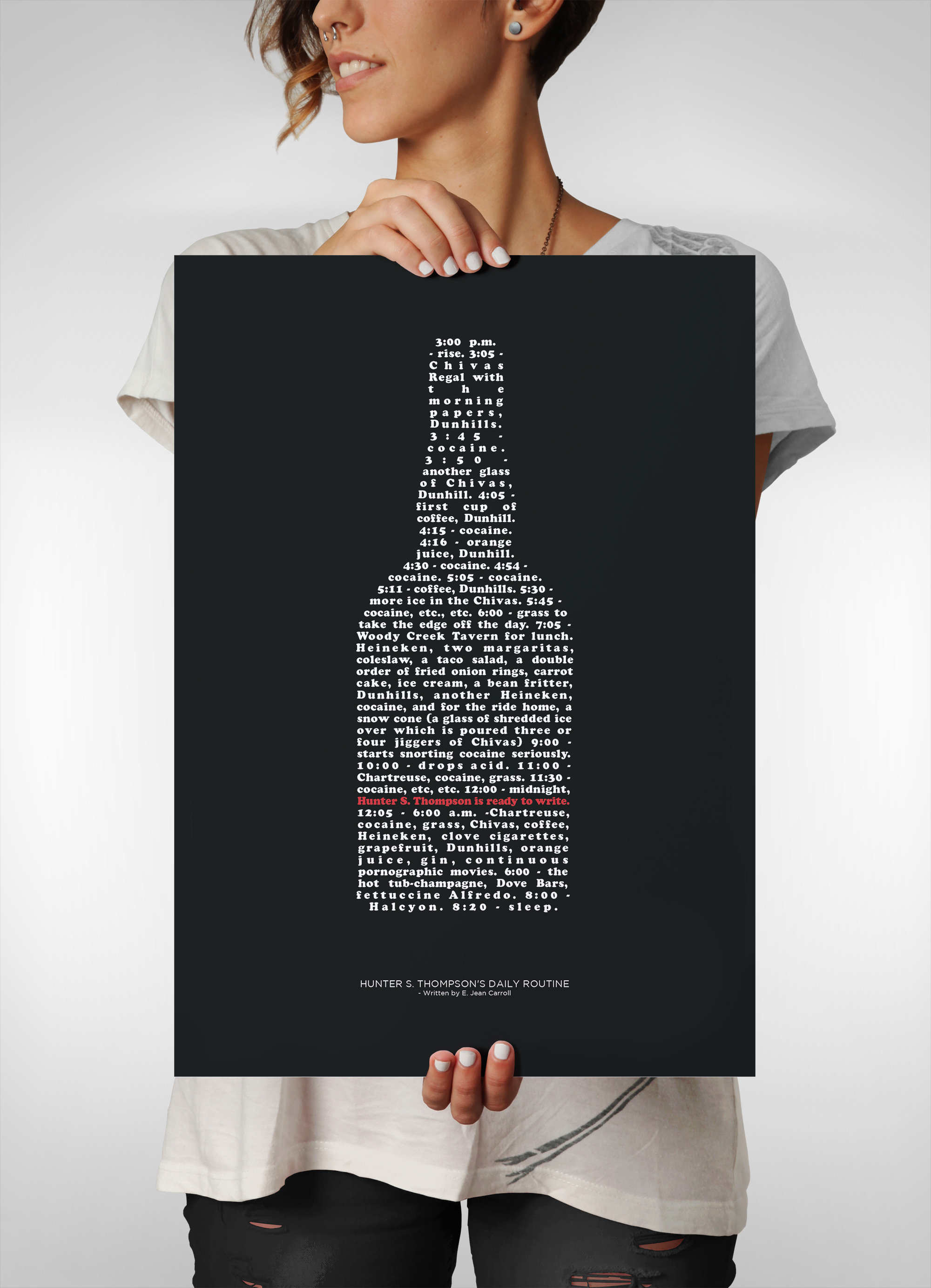 Cool Hunter Thompson DAILY ROUTINE, Original Design, Famous Quote, Art ...