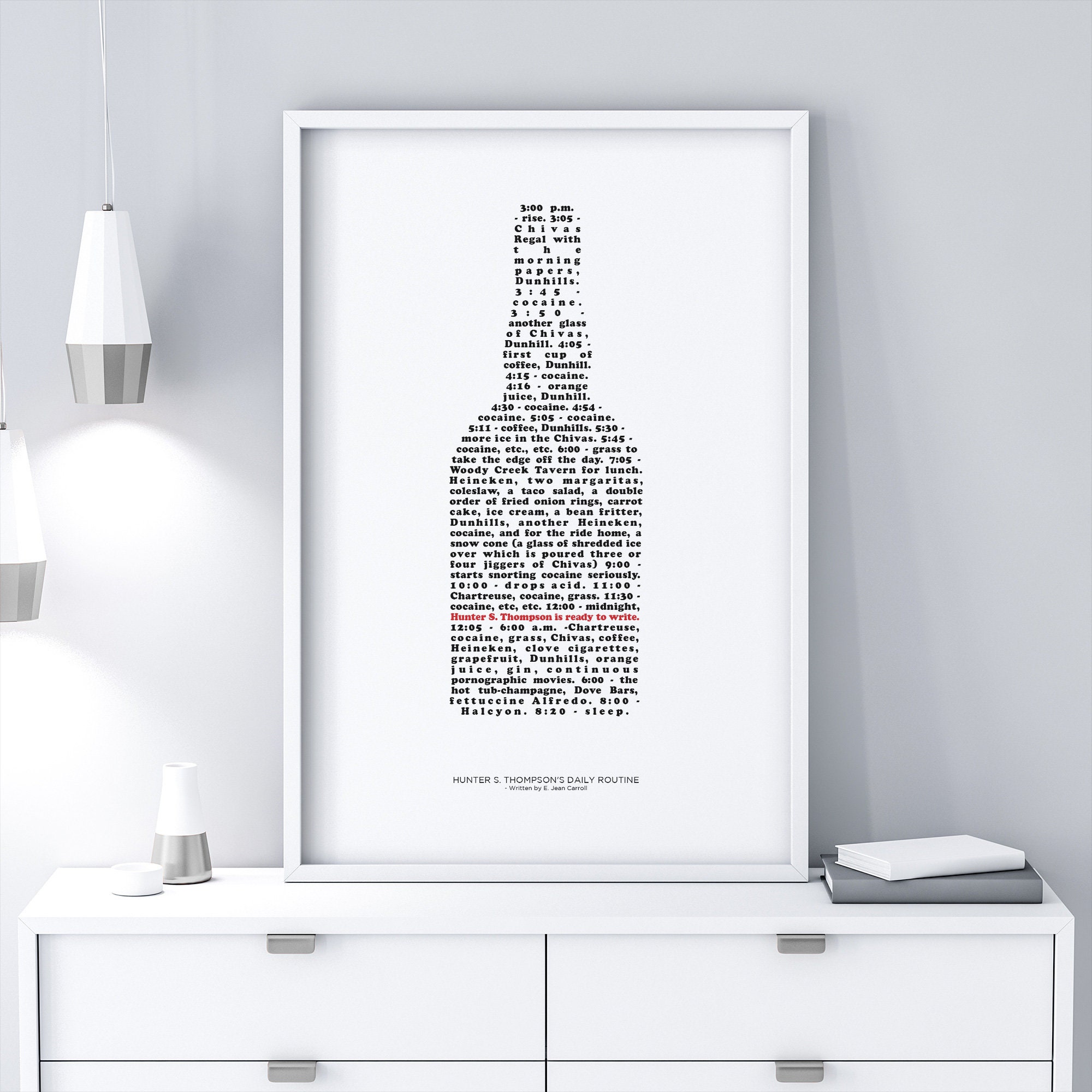 Cool Hunter Thompson DAILY ROUTINE, Original Design, Famous Quote, Art ...