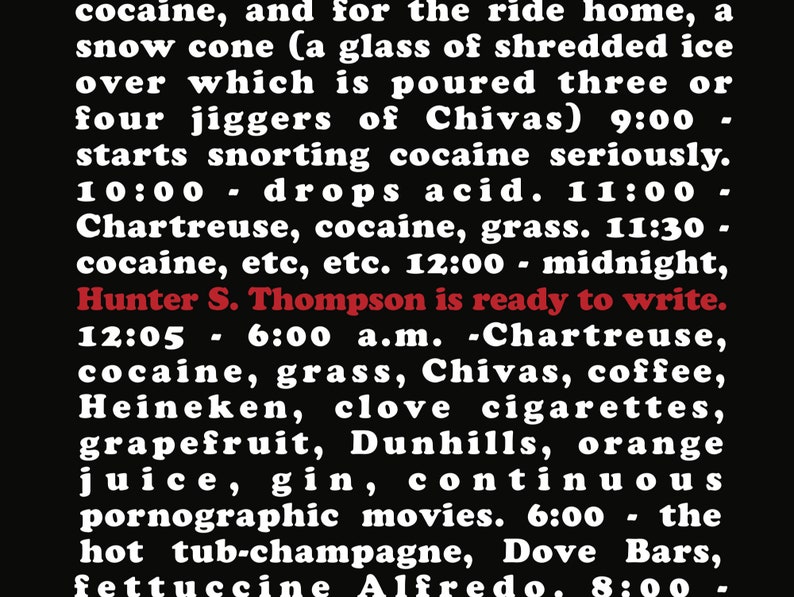 Cool Hunter Thompson DAILY ROUTINE, Original Design, Famous Quote, Art ...