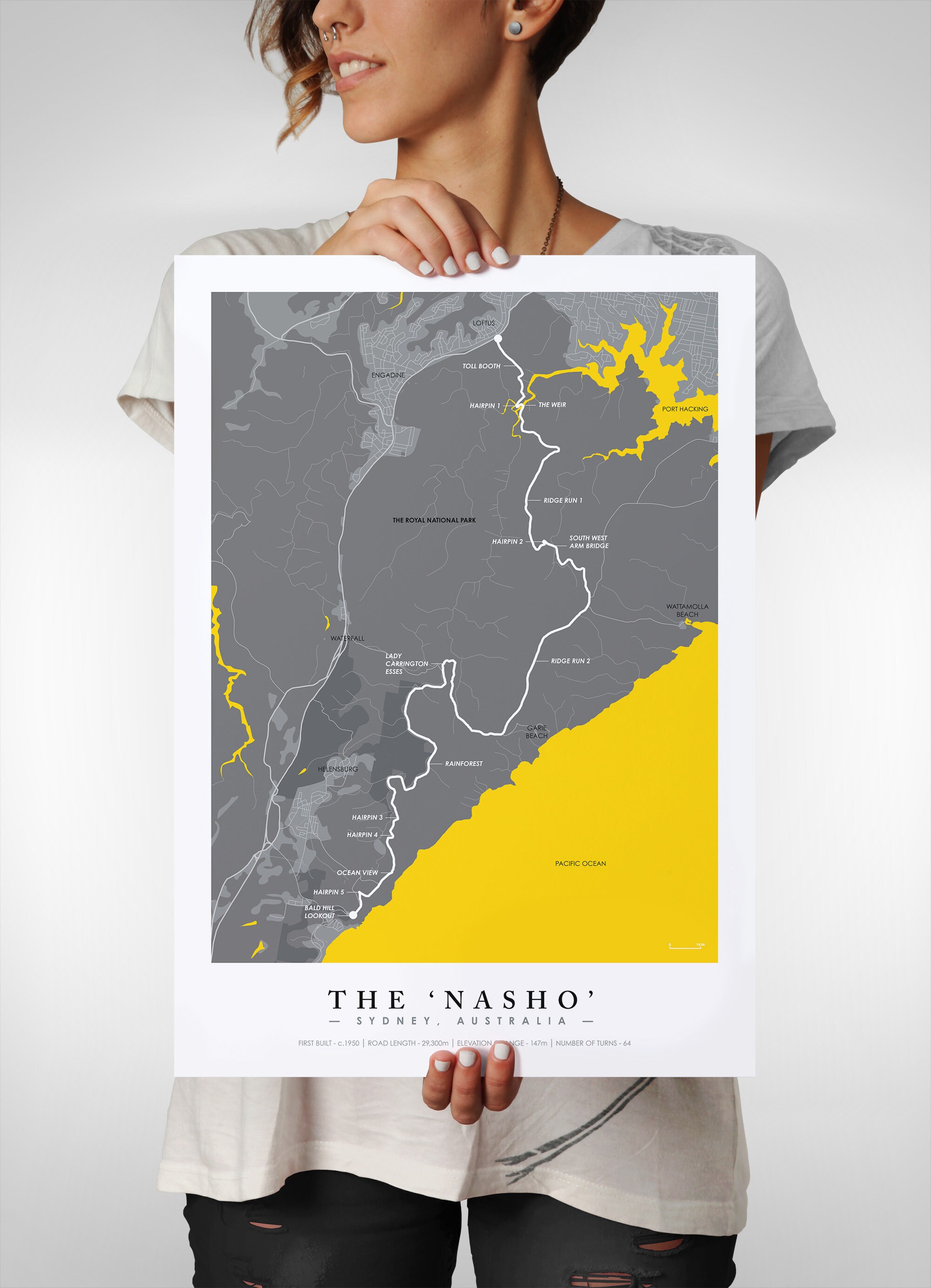 NASHO Moto Road Map Poster Royal National Park Sydney Motorcycle Car ...