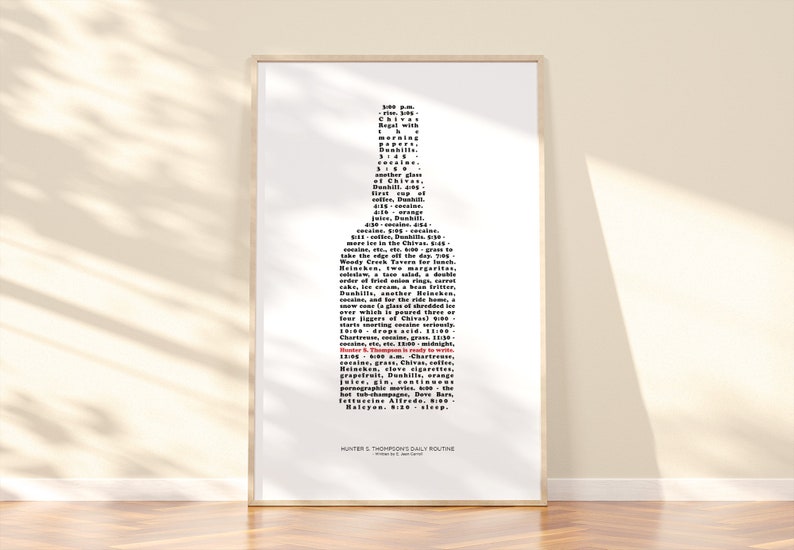 Cool Hunter Thompson DAILY ROUTINE, Original Design, Famous Quote, Art ...