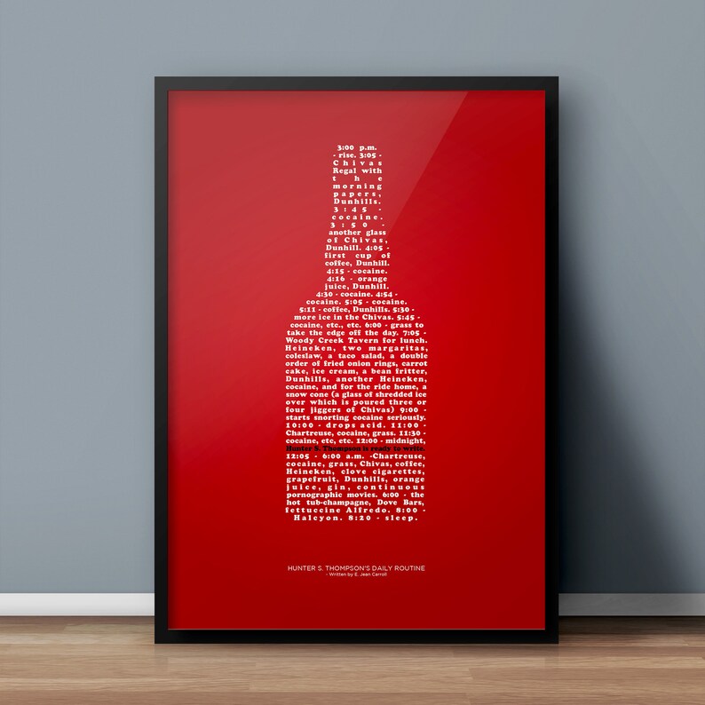 Cool Hunter Thompson DAILY ROUTINE, Original Design, Famous Quote, Art ...