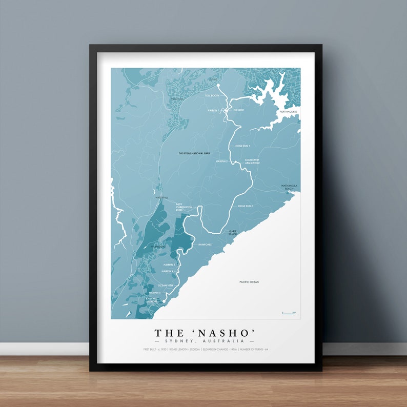 NASHO Moto Road Map Poster Royal National Park Sydney Motorcycle Car ...