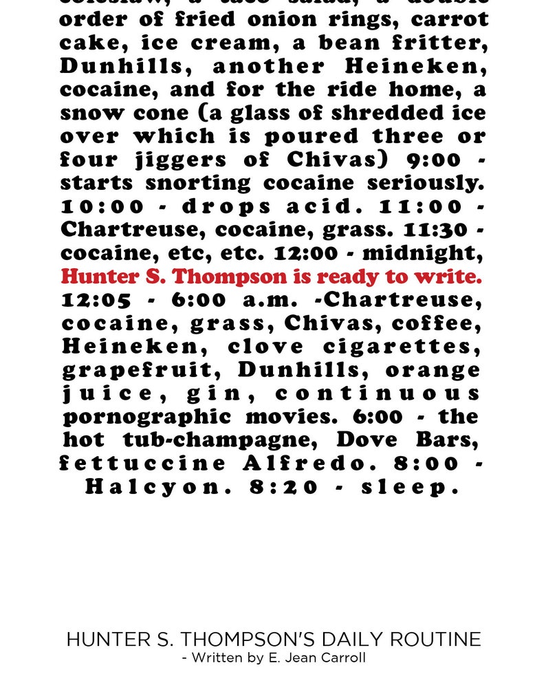 Cool Hunter Thompson ROUTINE QUOTIDIENNE, conception originale ...