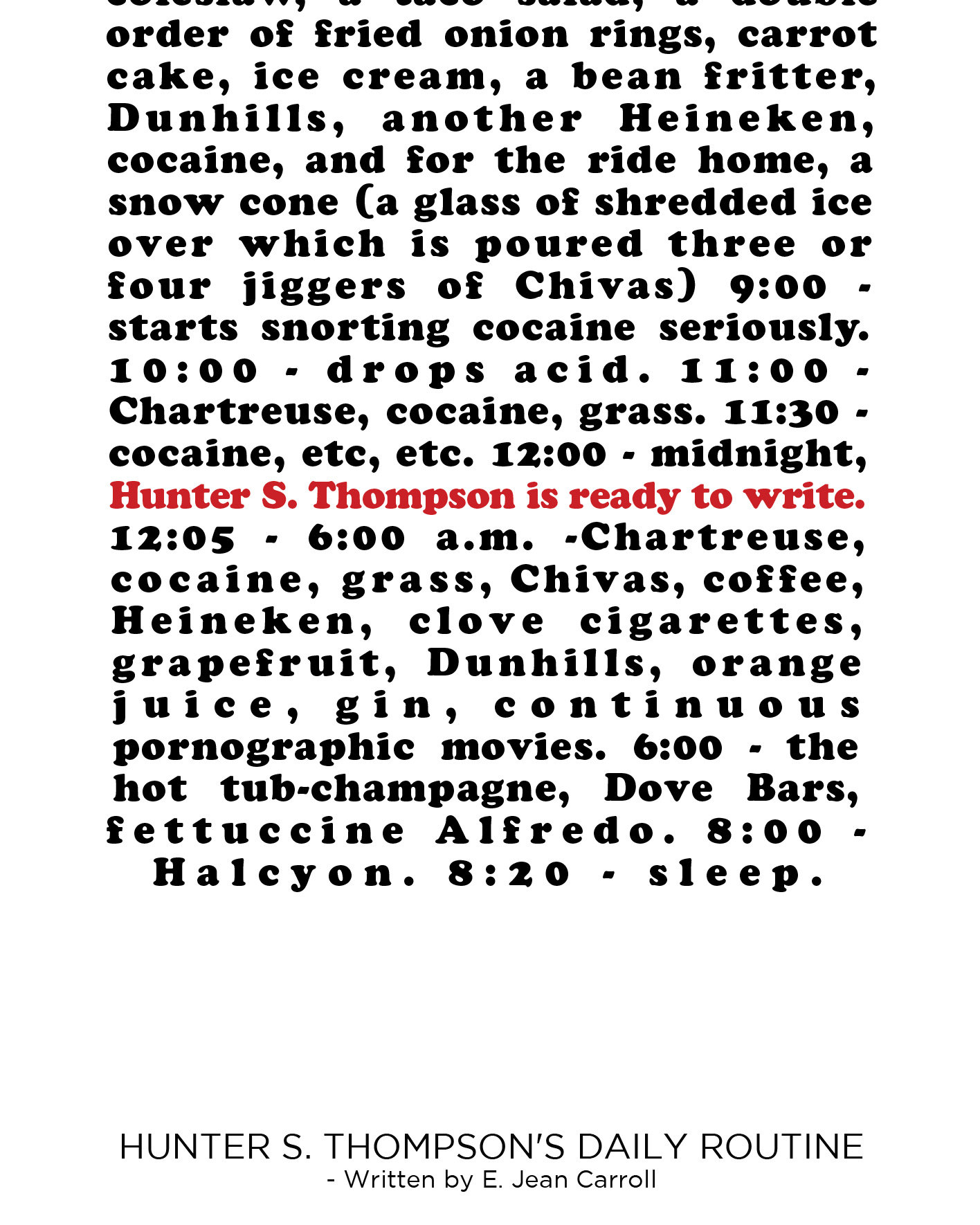 Cool Hunter Thompson DAILY ROUTINE, Original Design, Famous Quote, Art ...