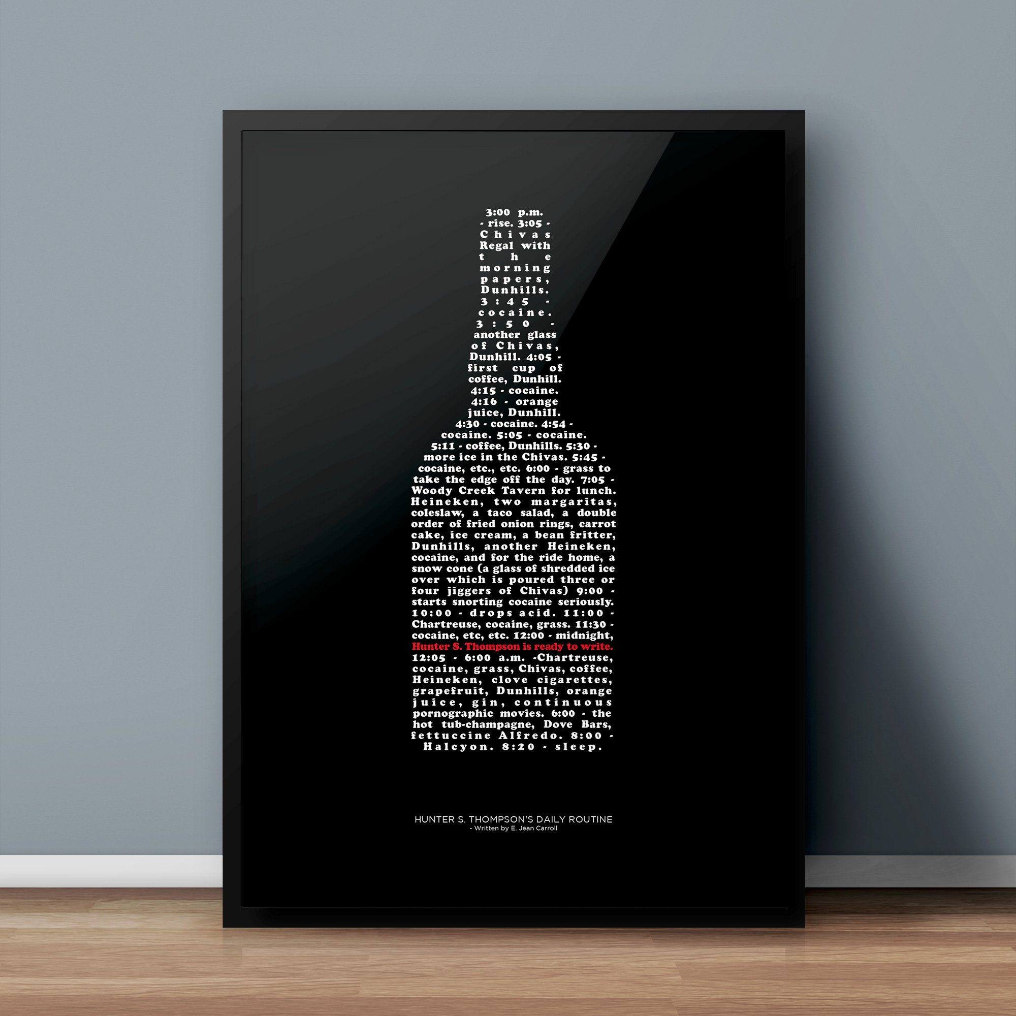 Cool Hunter Thompson DAILY ROUTINE, Original Design, Famous Quote, Art ...