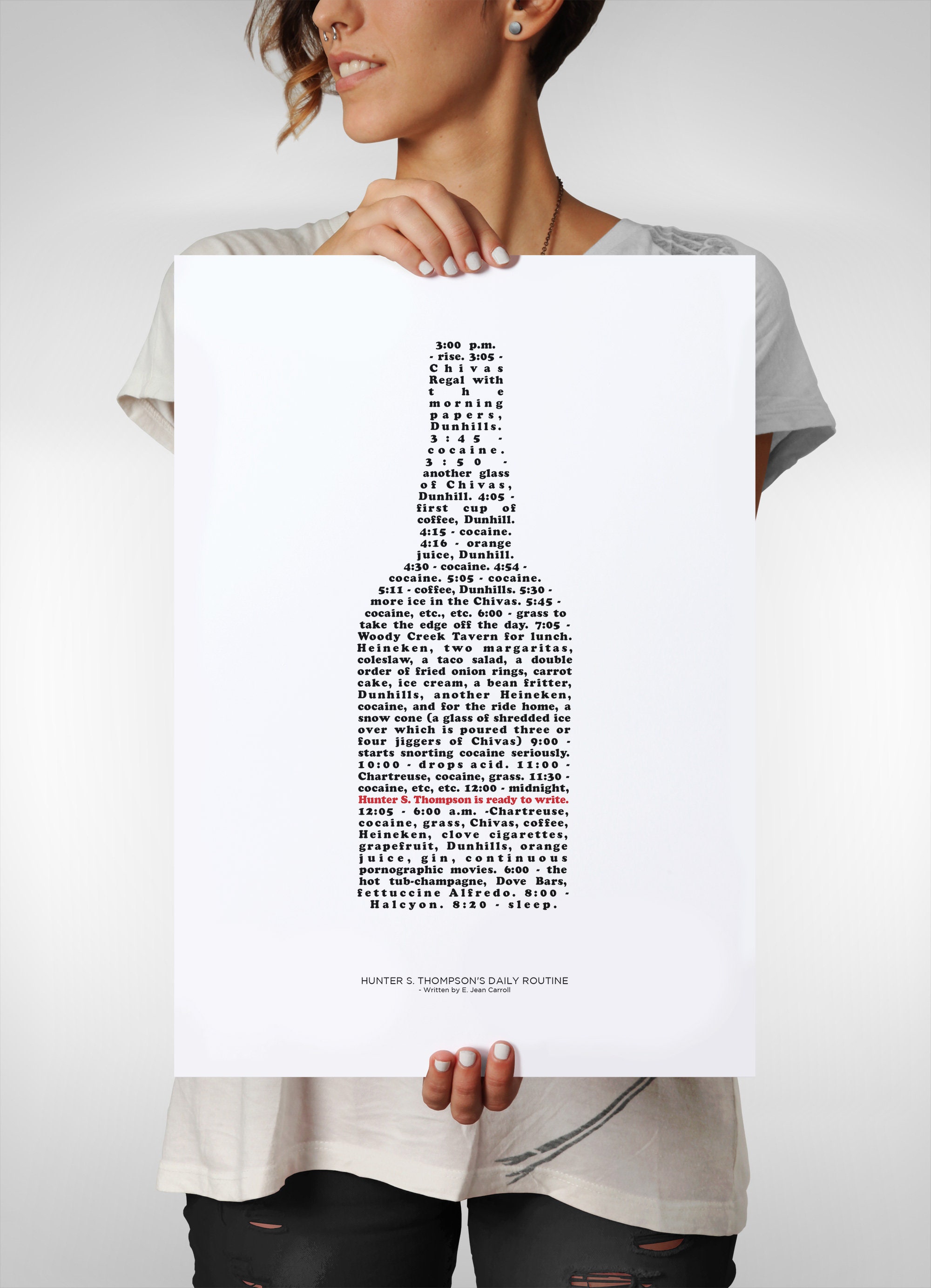 Cool Hunter Thompson DAILY ROUTINE, Original Design, Famous Quote, Art ...