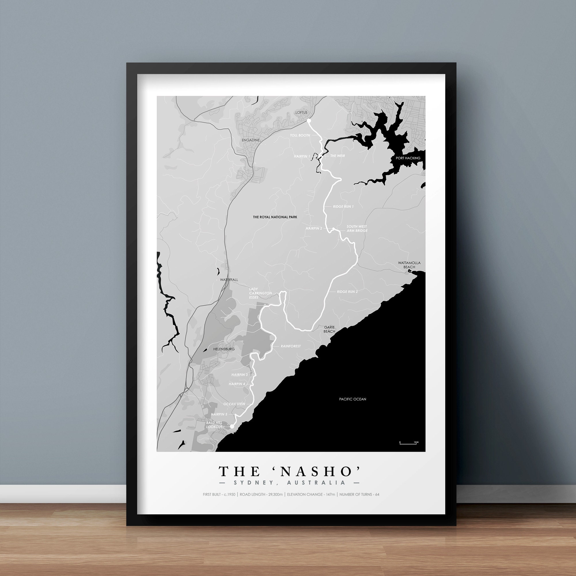 NASHO Moto Road Map Poster Royal National Park Sydney Motorcycle Car ...