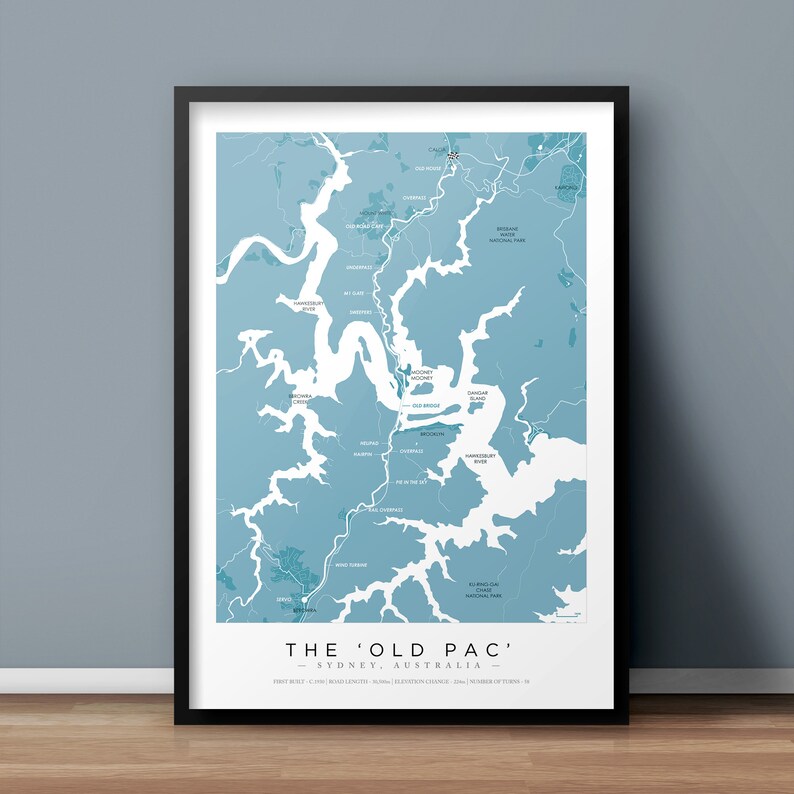 OLD PAC Moto Road Map Poster Old Pacific Highway Sydney Motorcycle Car ...