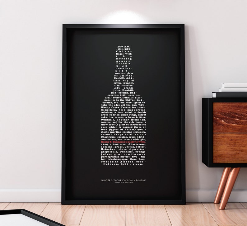 Cool Hunter Thompson DAILY ROUTINE, Original Design, Famous Quote, Art ...