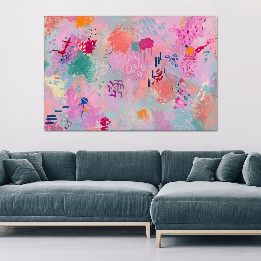Large Pink Abstract Art Print on Canvas Large Pink Wall Art Pink ...