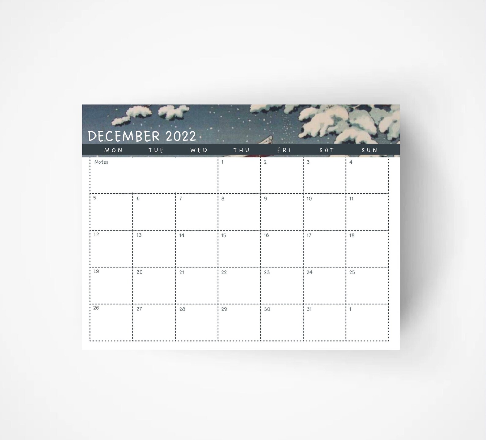November and December 2022 Printable Calendar Edo Art - Etsy