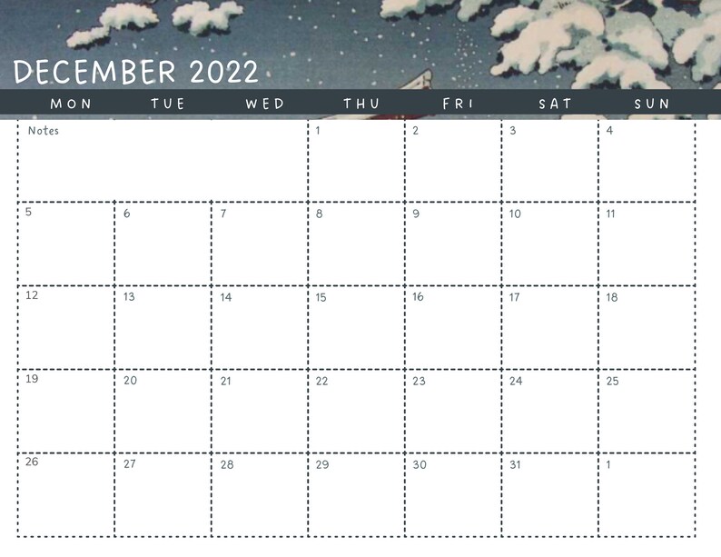 November and December 2022 Printable Calendar Edo Art - Etsy