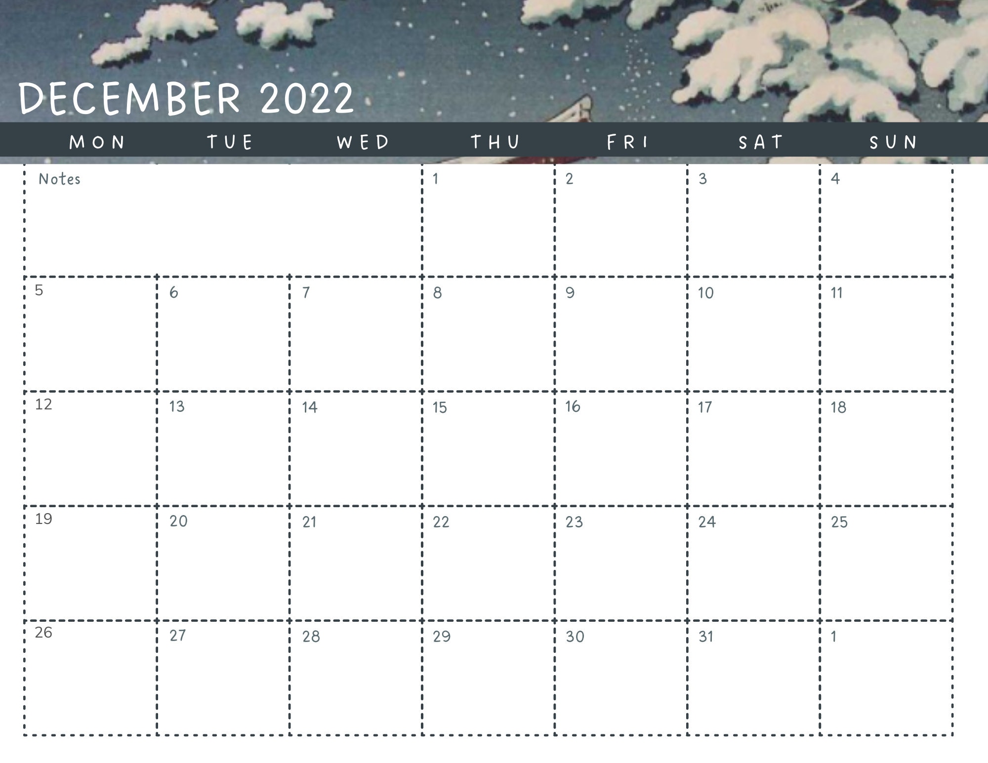 November and December 2022 Printable Calendar Edo Art - Etsy