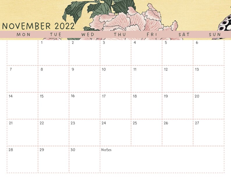 November and December 2022 Printable Calendar Edo Art - Etsy