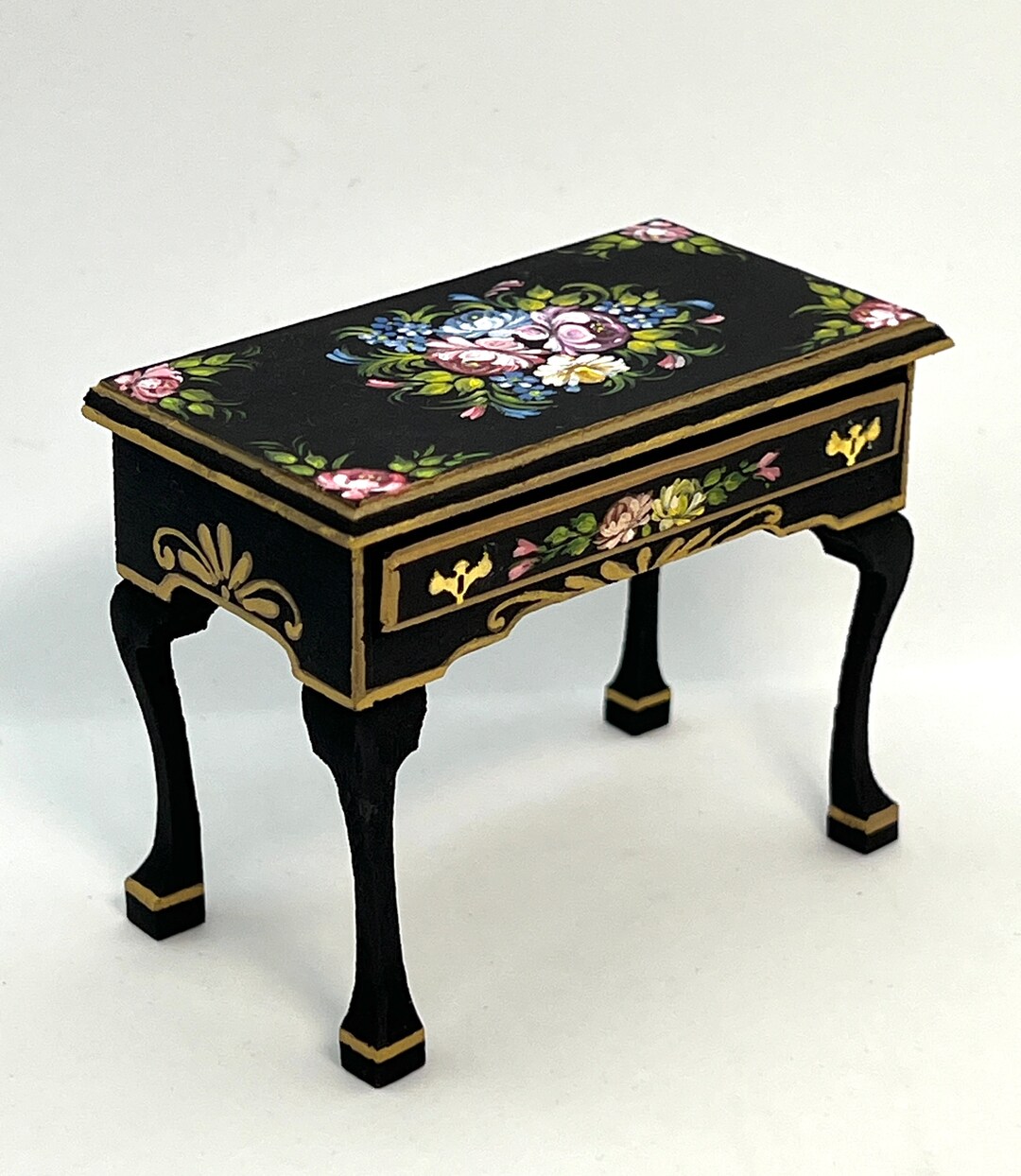 1:12 Artisan Dollhouse Miniature Console Table~side Table~black~floral ...