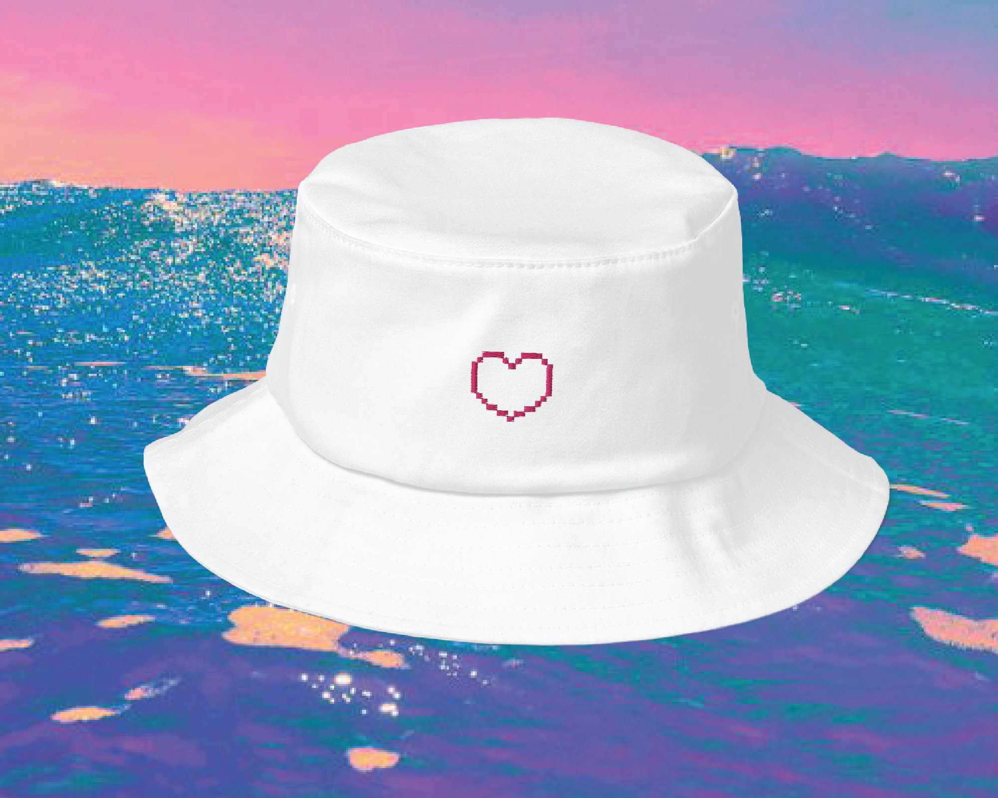 Heart Bucket Hat 90s Clothes Pixel Heart Vaporwave | Etsy
